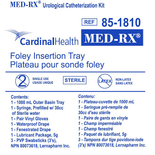 Foley Insertion Tray Urological Catheterization Kit 1-part Tray 30cc S ...