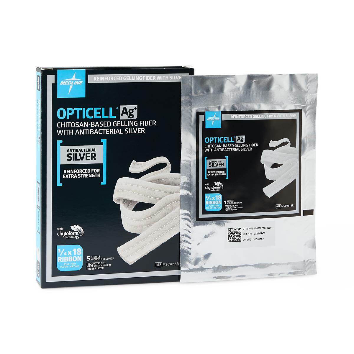 Opticell Ag+ Silver Reinforced Gelling Fiber Dressing 2cm X 45cm Ribbo ...